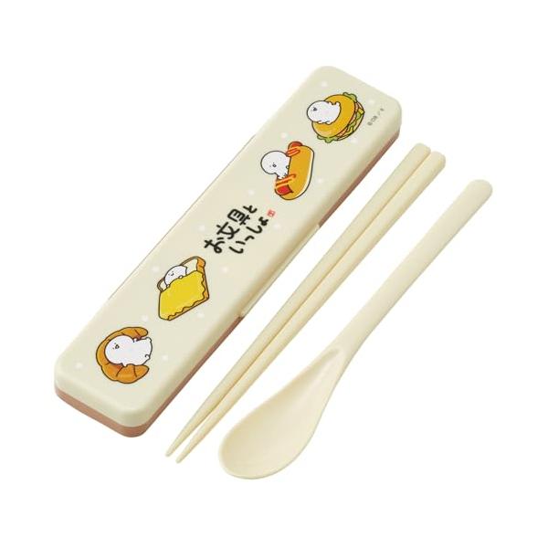 お文具といっしょ/-/CCS3SA-72522・パッケージ個数:1・サイズ：横18.8×縦4.7×高1.8cm、箸・スプーン：18cm・材質：ABS樹脂、箸：メタクリル樹脂、フタ：AS樹脂、クッション：シリコン樹脂・原産国：日本