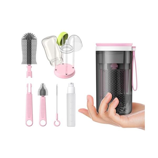 ピンク/-/M1・Color:ピンク・旅行用哺乳瓶ブラシセットには、シリコンブラシ、乳首用ブラシ、ストローブラシの3種類が含まれています。ブラシの毛はシリコン製で、スポンジやナイロン製のブラシのように汚れがたまりにくく、清潔を保ちやすく耐久...