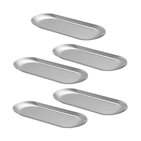 シルバー/-/-・Color:シルバー・サイズ：18 x 8.5 x 1cm。　重量: 80ｇ/個。　材質：ステンレス。　数量：5枚セット。・シンプルで高級感のあるおしぼりトレイ、金属製で光沢があり、明るめの色味でありながらおしゃれの色合い...