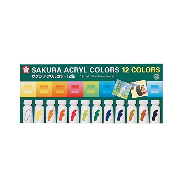 セット12色/12ml/ACW12・Color:12色・パッケージ個数:1・12色朱色・藍色・青・黄土色・赤・緑・茶色・橙色・レモン色・黒・黄緑・白・特長1水で溶いて使用でき、乾くと耐水性になる・特長2接着力が強く、金属・紙・木・布・プラス...