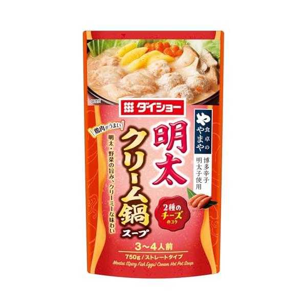 特徴 博多辛子明太子の旨みとピリッとした辛みに、2種のチーズのコク・3種の野菜の甘みを加え、まろやかでクリーミーな味わいに仕上げた、明太クリーム鍋スープです。・原材料 乳等を主要原料とする食品（植物油脂、乳蛋白、還元水あめ、加糖れん乳）（国...