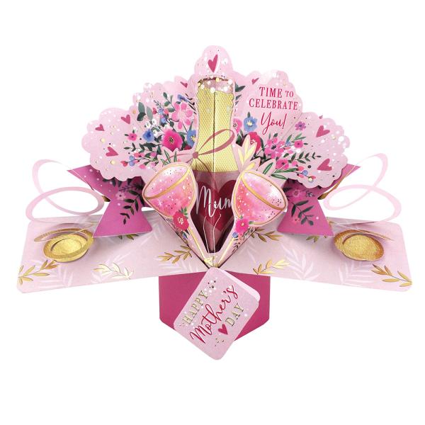 【商品情報】■生産国：中国■サイズ：W25×H21×D13cm               W14×H21.5cm(封筒の大きさ）シャンパンボトルがデザインされた３Dカードです。全体がピンクで描かれていて、華やかな印象があります。母の日のデ...