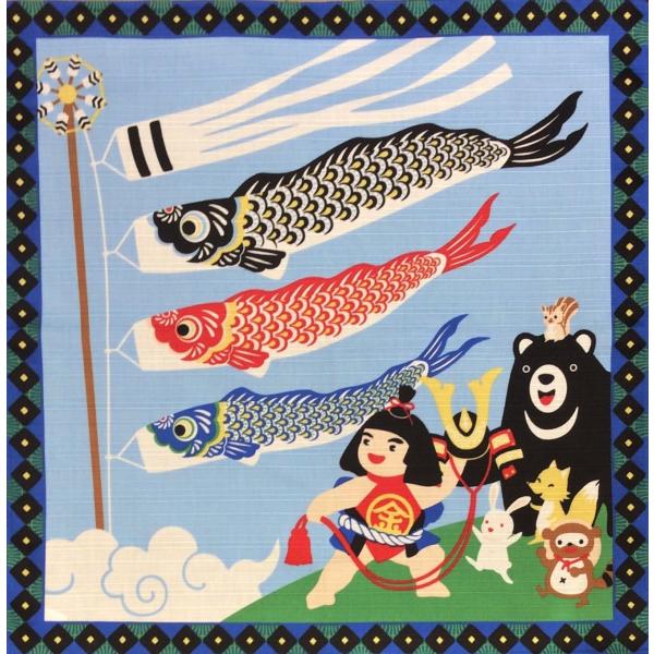 金太郎や鯉のぼりが可愛らしい小風呂敷です。お弁当包みやお部屋のインテリア、ラッピングなどにおすすめです。≪サイズ≫約50cm≪素材≫綿100％（日本製）※商品写真はできる限り実物の色に近づけるよう加工しておりますが、ディスプレイの設定等によ...