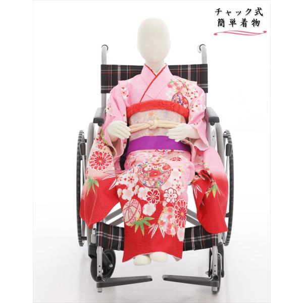 車椅子 7歳 女の子 七五三 感動楽チャック着物 czj7003「花ひめ」ピンクに彩りの吉祥鞠華【身長】身長…119cm〜129cm位【素　材】表地：高級ポリエステル/裏地：ポリエステル【レンタル内容】着物（襦袢付）、結び帯、帯揚げ、帯〆、...