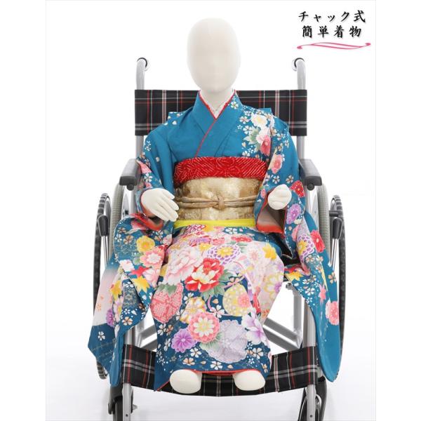 車椅子 7歳 女の子 七五三 感動楽チャック着物 czj7010「しゃれっこ」 ターコイズブルー吉祥祝彩花【身長】身長…119cm〜129cm位【素　材】表地：高級ポリエステル/裏地：ポリエステル【レンタル内容】着物（襦袢付）、結び帯、帯揚...