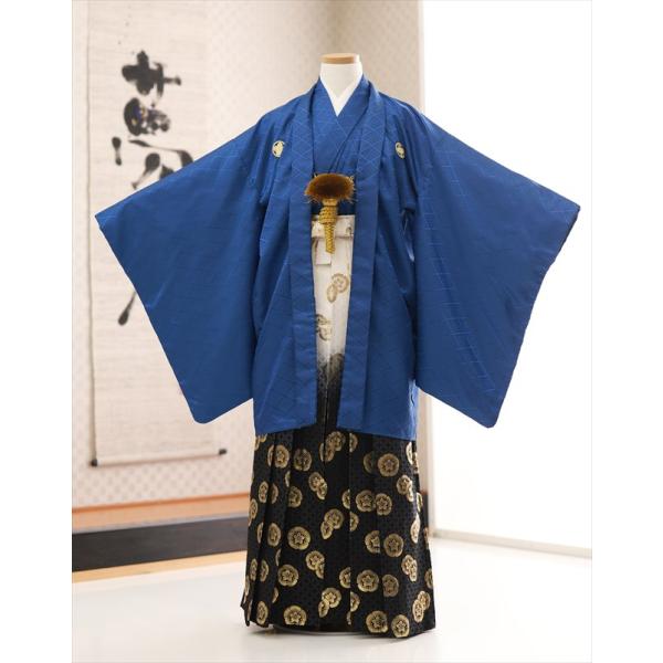 10歳 男の子 ジュニア 羽織袴レンタル d1082 男の子 フルセット 子供袴 着物レンタル ９歳〜１２歳 小学生 1/2成人式 卒業式 結婚式 イベント 発表会 スタイリッシュブルー×白黒金ぼかし袴【サイズ】身長…140cm〜150cm...