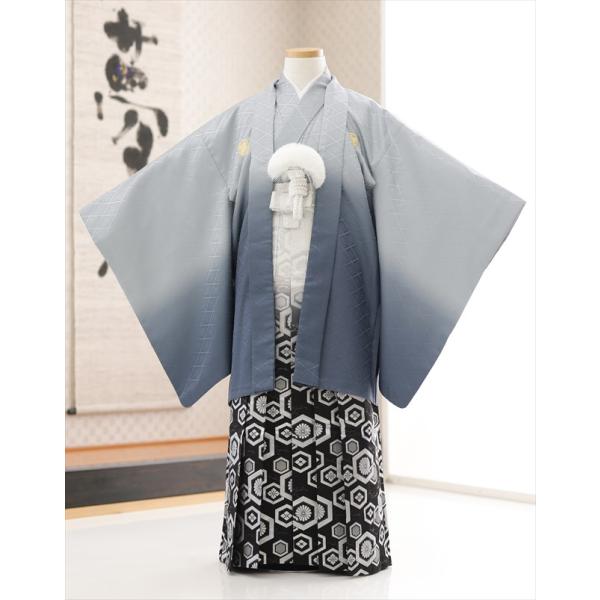 10歳 男の子 ジュニア 羽織袴レンタル d1105 男の子 フルセット 子供袴 着物レンタル ９歳〜１２歳 小学生 1/2成人式 卒業式 結婚式 イベント 発表会 スタイリッシュグレーぼかし×白黒銀袴【サイズ】身長…140cm〜150cm...