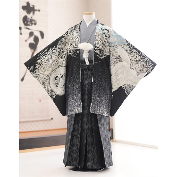 10歳 男の子 ジュニア 羽織袴レンタル d1109  男の子 フルセット 子供袴 着物レンタル ９歳〜１２歳 小学生 1/2成人式 卒業式 結婚式 イベント 発表会「ジャパンスタイル」ブランド 黒地に古典慶祥飛翔鷹【サイズ】身長…135c...
