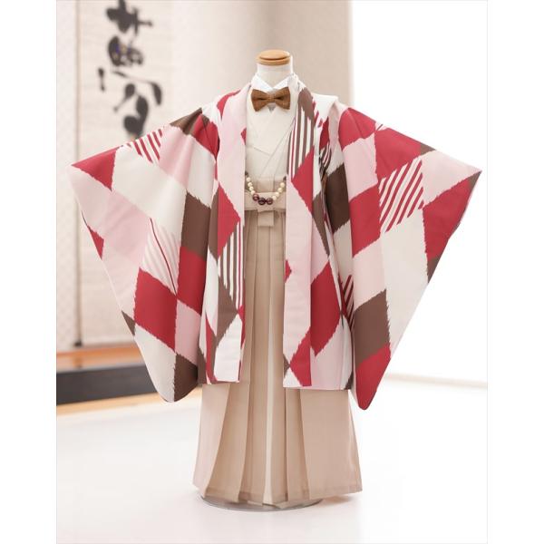 七五三 5歳 男の子 着物レンタル 袴レンタル ５歳男児 2way仕様 フルセット 七五三レンタル 753 貸衣装 子供着物 羽織袴 5才 七草 人気 往復送料無料 d5579 白×赤ピンクに慶びダイヤモダン【サイズ】身長…108cm〜12...