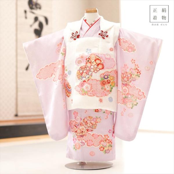 ３歳 女の子 正絹 高級着物 七五三レンタル f1565 女児被布セット 着物レンタル 753 プレミアム七五三 かわいい 被布 貸衣装 絹のお着物 ３才 結婚式 子供着物 人気 往復送料無料 上質な紫に古典吉祥彩花【サイズ】身長…85cm...