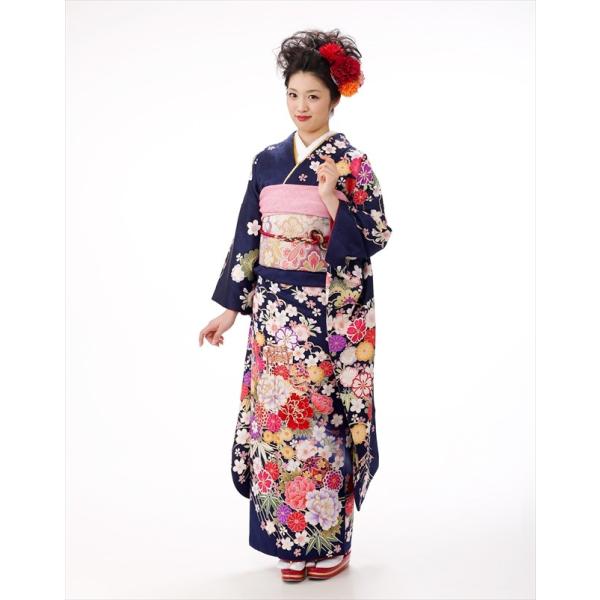 振袖 レンタル 成人式 fb1132 結婚式 結納 食事会 卒業式 フルセット 振り袖レンタル furisode 前撮り 着物レンタル 古典 レトロ 賀詞交歓会 イベント カラオケ 往復送料無料 紺色に絢爛彩りの花【サイズ】対応身長…152...