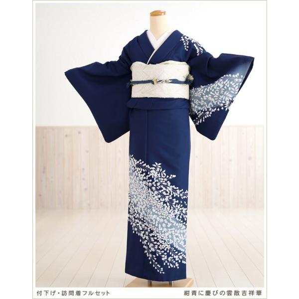 訪問着レンタル 卒業式 母 着物 入学式 ママ 着物レンタル フルセット 訪問着 お宮参り 貸衣装 kimono 卒園式 結婚式 七五三 母親 正月 お茶 イベント レディース着物レンタル 往復送料無料 hw1311s 紺青に慶びの雲散吉祥...