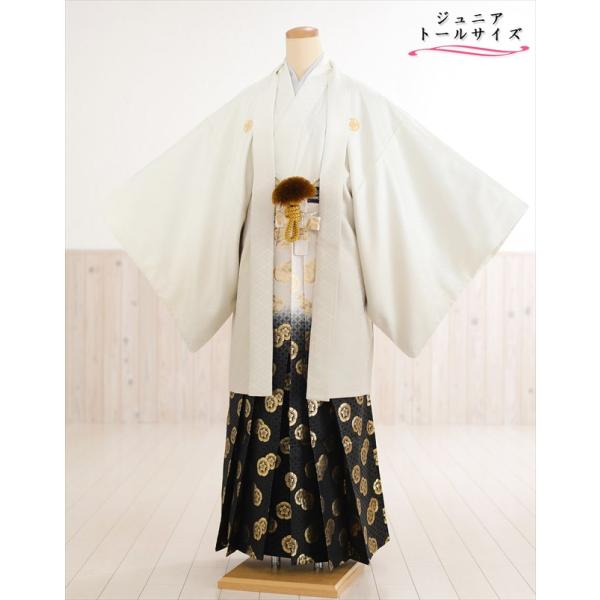 身長高め 小学校卒業式 ジュニア紋付袴レンタル 男 jbmo084-4【フルセット】大きめ12歳前後 小学生 羽織袴 男性着物 貸衣装 kimono イベント 和服 往復送料無料 「白×ベージュぼかしに黒金亀甲袴」 【サイズ】身長…158c...