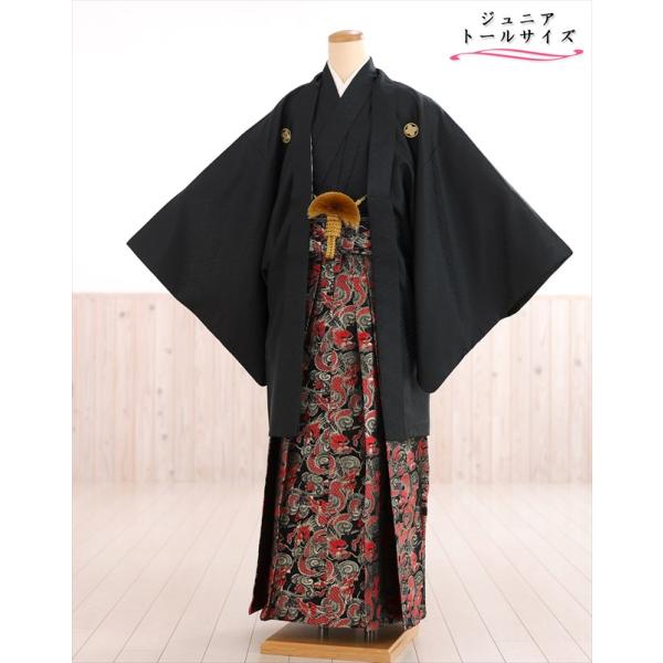 身長高め 小学校卒業式 ジュニア紋付袴レンタル 男 jbmo226-4 フルセット 大きめ12歳前後 小学生 羽織袴 男性着物 貸衣装 kimono イベント 和服 往復送料無料 「黒地に上昇無双龍高級袴」 【サイズ】身長…158cm〜16...