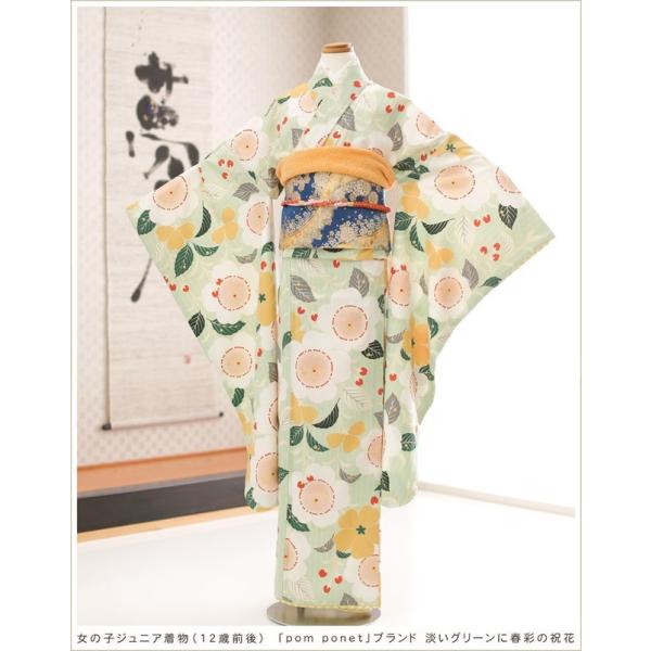 10歳〜13歳 女の子 ジュニア着物レンタル jk0171 十三参り 結婚式 発表会 卒業式 1/2成人式 ジュニア振袖 ハーフ成人式 おしゃれ 人気ブランド「pom ponet」淡いグリーンに春彩の祝花【サイズ】身長…145cm〜158c...