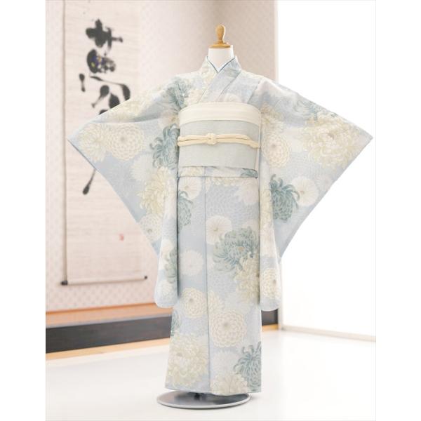 8歳〜10歳 女の子 着物レンタル jk1226 ジュニア着物 フルセット ハーフ成人式 結婚式 子供用 小学生 ３年生 ４年生 イベント 発表会 貸衣装 二分の一成人式 ジュニア振袖 くすみブルーに慶びの絢爛花【サイズ】身長…130cm〜...