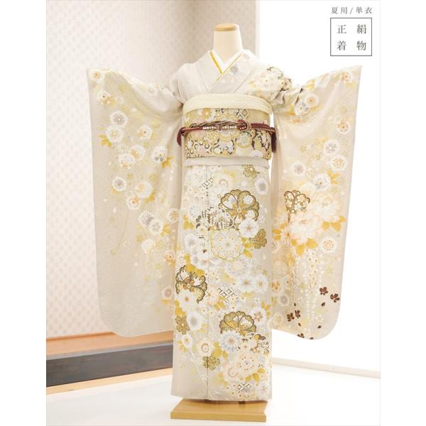 夏用 単衣 涼しい 13歳 女の子 正絹 ジュニア着物レンタル jksf8040 ジュニア振袖 おしゃれ 人気 高級「Close Fit」ブランド くすみグレーに絢爛慶彩華【サイズ】身長…145cm〜157cm位【素　材】表地：高級正絹10...