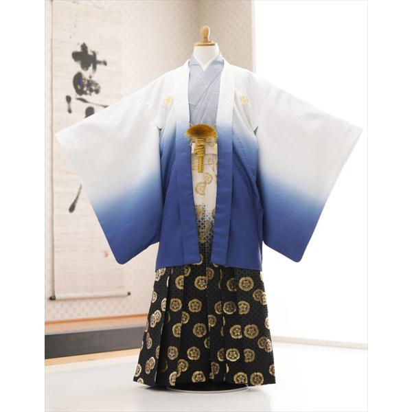 卒業式 袴レンタル 小学校 男 ジュニア jmo150 小学生 紋付袴レンタル フルセット 羽織袴 袴 男性着物レンタル １２歳 十三参り 小学校卒業式 結婚式 Sサイズ 150cm 155cm イベント 和服 往復送料無料「白紺ぼかし×黒...