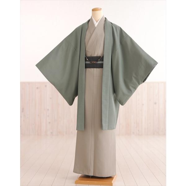 着物レンタル 男 kmo005 メンズ着物 男性着物レンタル かんたん着付け ワンタッチ着付け 着流し 町歩き 七五三のパパ 父親 羽織 kimono 二次会 イベント 和服 人気 HLブランド 千草緑色にスタイリッシュ無地モダン【対応身長...