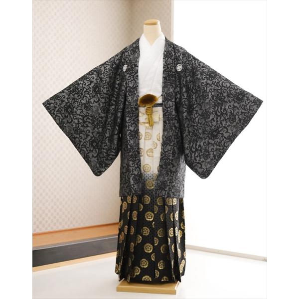 卒業式 袴レンタル 男 mo252 紋付袴 紋付きフルセット 羽織袴レンタル 着物レンタル 袴レンタル 男性着物 貸衣装 卒業式 kimono 結婚式 二次会 前撮り イベント 和服 往復送料無料「黒地レーススタリッシュモダン×黒金ぼかし袴...