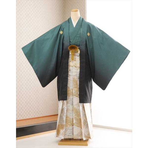 卒業式 結婚式 紋付袴レンタル mo263 フルセット 羽織袴 メンズ 着物レンタル かっこいい おしゃれ モダン 袴レンタル 男性着物 貸衣装 kimono 二次会 前撮り イベント 和服 往復送料無料 緑ぼかし×吉祥飛翔鷹高級袴【サイズ...