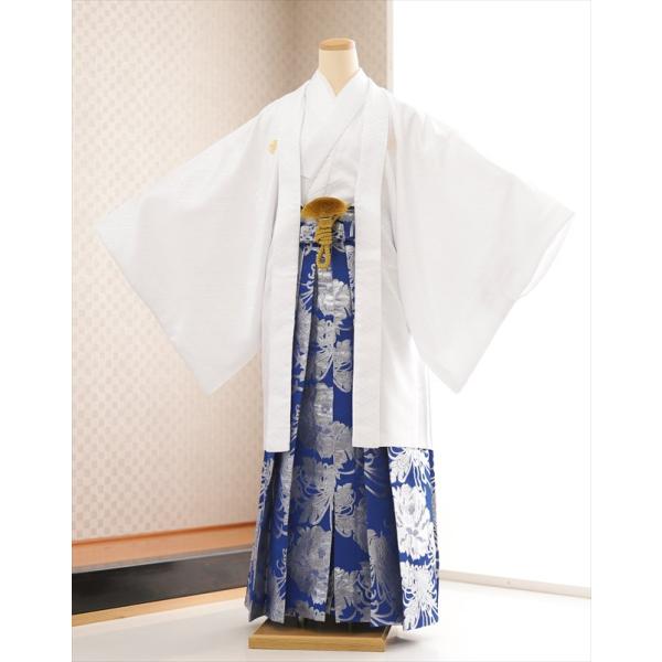 卒業式 結婚式 紋付袴レンタル mo265 フルセット 羽織袴 メンズ 着物レンタル かっこいい おしゃれ モダン 袴レンタル 男性着物 貸衣装 kimono 二次会 前撮り イベント 和服 往復送料無料 白地に青銀吉祥縁起高級袴【サイズ】...