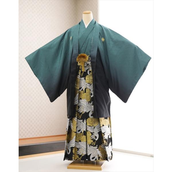 卒業式 結婚式 紋付袴レンタル mo294 フルセット 羽織袴 メンズ 着物レンタル かっこいい おしゃれ モダン 袴レンタル 男性着物 貸衣装 kimono 二次会 前撮り イベント 和服 往復送料無料 緑ぼかしに黒金飛翔高級袴【サイズ】...