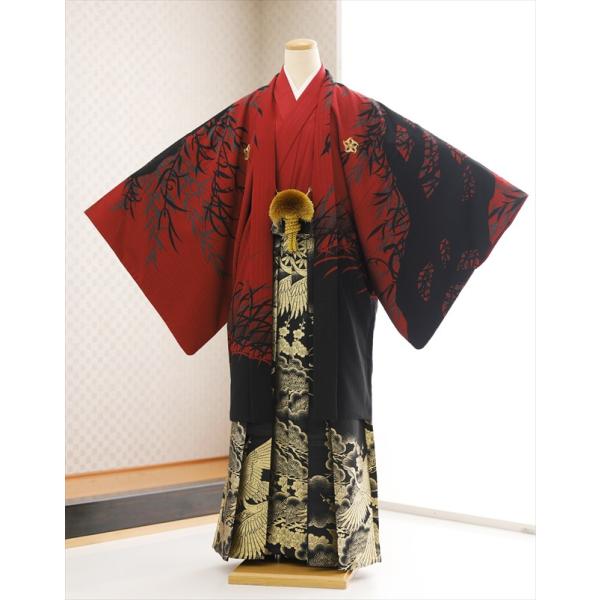 成人式 男 紋付袴 レンタル mo298s フルセット 羽織袴レンタル メンズ 着物レンタル 袴レンタル 男性着物 成人式レンタル 二十歳 １月 貸衣装 和服 hakama 成人式袴 2026 高級ブランド「モダンクラシック」赤×黒慶祥神虎...