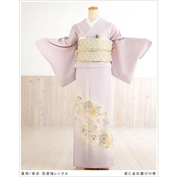 夏用 単衣 色留袖レンタル 「紫に金彩慶びの華」 sit116 色留袖フルセット 華やか 色留袖 夏 正絹 着物レンタル 結婚式 五つ紋 単 貸衣装 式典/親族/母/姉/ママ/若い/人気/留め袖/色留め袖/6月/7月/8月/9月 送料無料【...