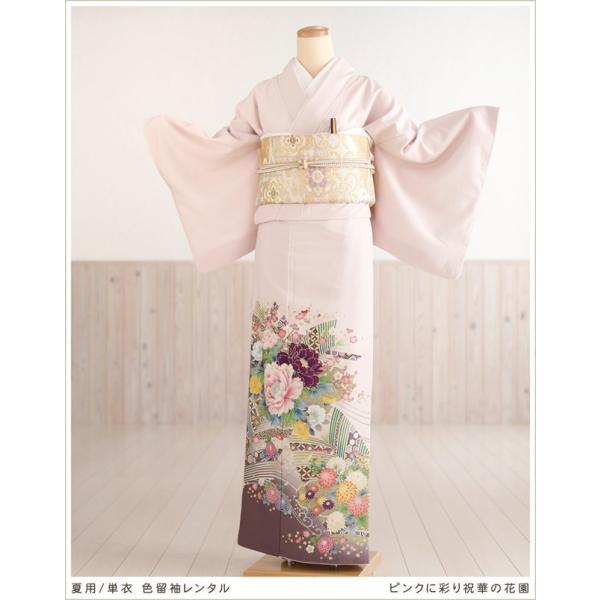 【単衣　色留袖】【色留袖レンタル】ピンクに彩り祝華の花園 sit129【色留袖　フルセット】【レンタル色留袖】華やか/夏用　色留袖/夏/着物レンタル/結婚式/五つ紋/単/貸衣装/式典/親族/母/姉/ママ/若い/人気/留め袖/色留め袖/6月/...