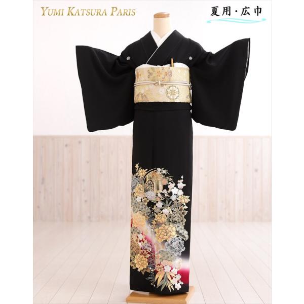 夏用 単衣 桂由美 大きいサイズ留袖レンタル sth767 黒留袖レンタル「優彩」広幅 結婚式 母親 親族 フルセット 留袖 留め袖 着物レンタル 正絹 貸衣装 親族 チャペル 豪華 人気 Yumi Katsura 黒留め袖 tomesod...