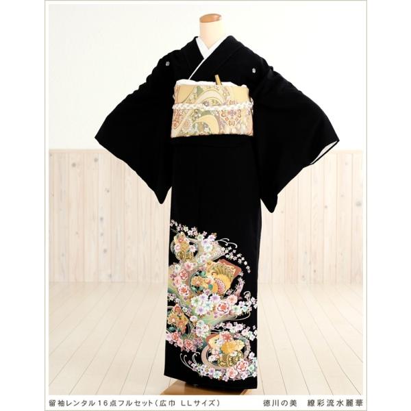 留袖レンタル　徳川の美モデル　繚彩流水麗華　th002【16点フルセット】/レンタル留め袖/着物レンタル/結婚式/黒留袖/親族/正絹/母親/高級留袖/本金箔使用/貸衣装/広巾/ＬＬサイズ/13号/15号/17号/19号★往復送料無料★【サイ...