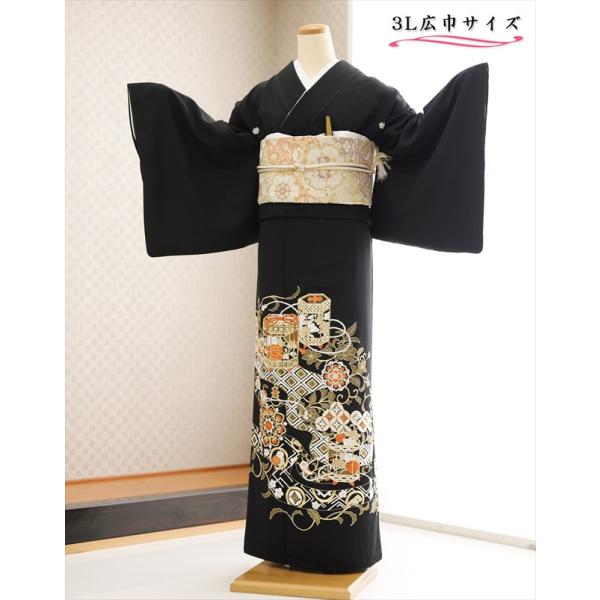 大きいサイズ 留袖レンタル 広巾 黒留袖 th277【16点フルセット】レンタル留袖 レンタル留め袖 着物レンタル 結婚式 親族 正絹 母親 高級留袖 貸衣装 広幅 ３Ｌ 特大 人気 21号 23号 25号 27号 big 往復送料無料 特...