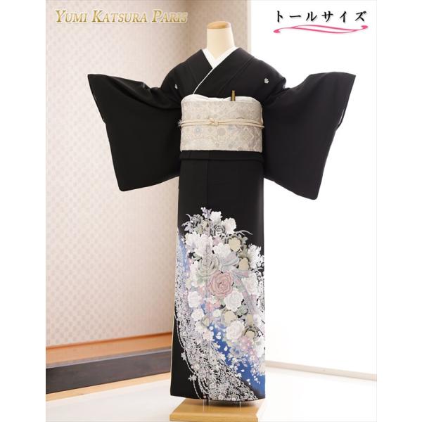 高身長対応トールサイズ 桂由美 留袖レンタル ts260 黒留袖レンタル 170cm前後 留め袖 貸衣装 結婚式 往復送料無料 フルセット 新品足袋プレゼント 女性和服　母親 「バラの王室」 【サイズ】身長…166cm〜173cm位（※高身...