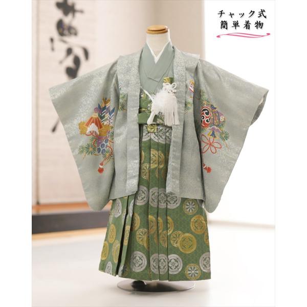 チャックで簡単ワンタッチ着付け 3歳 男の子 羽織袴 七五三 着物レンタル zd3003 子供着物 グレーに古典縁起慶画【サイズ】身長…95cm前後（93cm〜98cm位）【素　材】表地：上質ポリエステル/裏地：ポリエステル【レンタル内容】...