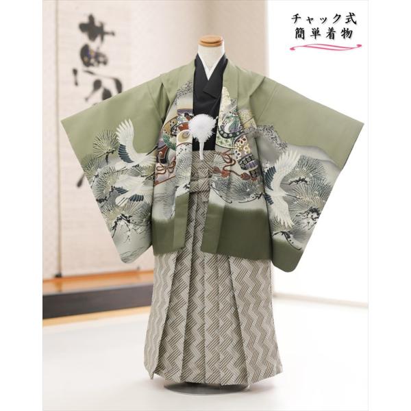 チャックで簡単ワンタッチ着付け ５歳 男の子 羽織袴 七五三 着物レンタル zd5003 子供着物 「「光」ブランド 薄緑地に勇壮虎と飛翔鷹」【サイズ】身長…117cm前後（113cm〜119cm位）【素　材】表地：上質ポリエステル/裏地：...