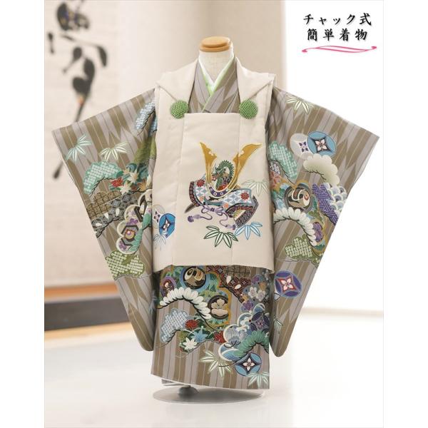 チャック式で簡単ワンタッチ着付け ３歳 男の子 被布セット 七五三 着物レンタル zdf002 子供着物 「陽気な天使」 茶ベージュに古典縁起龍兜【サイズ】身長…95cm前後（93cm〜98cm位）【素　材】表地：上質ポリエステル/裏地：ポ...