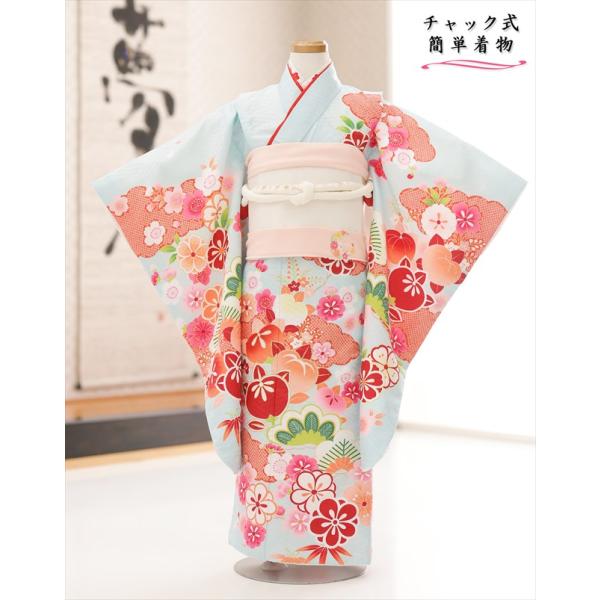 小さめ7歳 女の子 七五三 感動楽チャック着物 zj5009「花ひめ」ブランド 水色に古典吉祥麗華【身長】身長…106cm〜113cm位【素　材】表地：高級ポリエステル/裏地：ポリエステル【レンタル内容】着物（襦袢付）、結び帯、帯揚げ、帯〆...