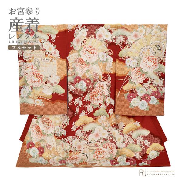 空き状況は「すべて見る」を押してチェック！商品名         ：お宮参り 産着 レンタル 女の子 初着 掛け着 初着セット ( 女の子 産着 ) 0001 華徒然 ブランド 赤 オレンジ くすみカラー 花 金糸 祝着 初着 掛け着 うぶ...