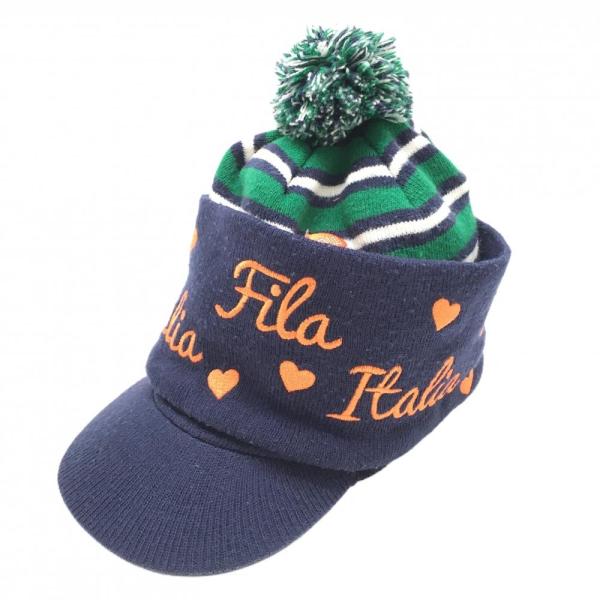 ブランド：FILA GOLFアイテム：ネックウォーマー付つば付きニット帽表記サイズ：実寸サイズ：　つば：約6cm特徴・仕様：一部ハート柄 アクリル100％ 　付属品：商品ランク：Aコメント：毛羽立ち少