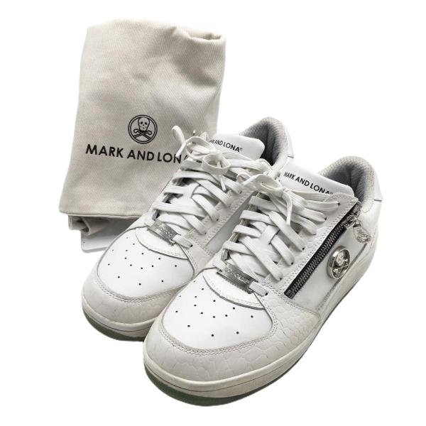 ブランド：MARK＆LONAアイテム：ゴルフシューズ表記サイズ：27.0実寸サイズ：　アウトソール全長：約29.5cm　アウトソール最大幅：約11cm特徴・仕様：適応時期：商品ランク：B+コメント：薄汚れ、色移り、バッグ汚れ