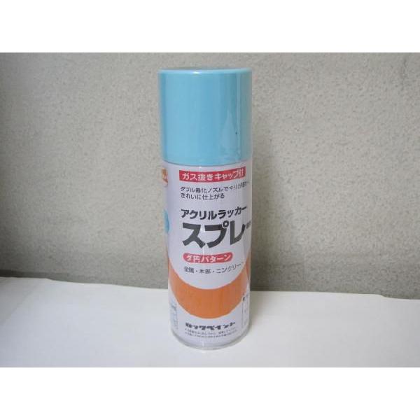 ロックペイントアクリルラッカースプレー300MLスカイブルーです。だ円パターン鉄部、木部、コンクリート用