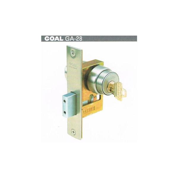 ゴール特殊錠GA-28(サッシメーカー)Y.K.K. (形式) 本締り(バックセット) 32ミリ(フロントサイズ) 126ミリ×26.5ミリ(ビスピッチ) 110ミリ(ドア厚) 38ミリ〜48ミリ (備考) R付