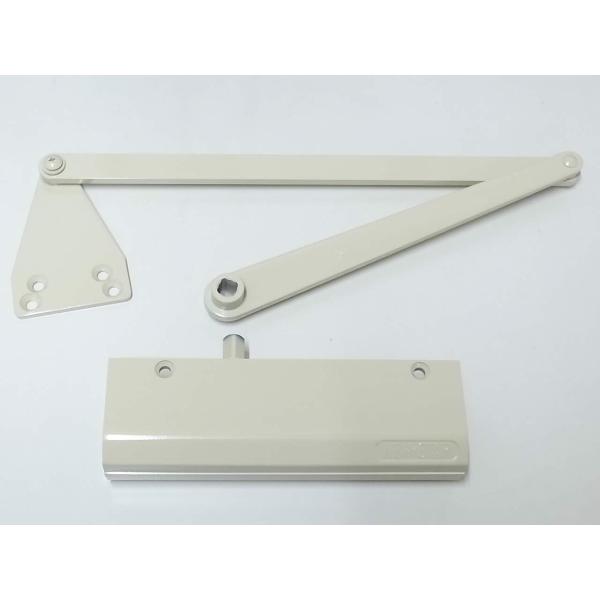 日本ドアチェック社製(ニュースター)ドアチェック、ドアクローザー。 アイボリーホワイト色、パラレル取付け(ドアを押す手前にドアクローザーが付くタイプ)、ストップなし、2番タイプ(マンションの鋼製ドア、木製ドア用)。      左右勝手兼用タ...