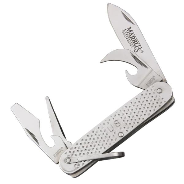 ●ステンレス素材でインダストリアルな見た目のマルチツール●実用性の高い刃物やアウトドア用品を展開する米国の老舗ブランド「MARBLES(マーブルス)」製のアイテム「GI Utility Knife」。●マルチツールの詳細 ナイフブレードの長...