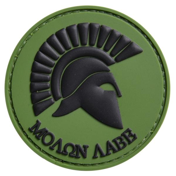 ●スパルタンの兜と反抗的な言葉がデザインされたパッチ●「MOΛON ΛABE：こちらに来て、取れ」のフレーズがデザインされた、FIVE STAR GEAR(ファイブスターギア)のパッチ、OLIVE DRAB MOLON LABE MORAL...