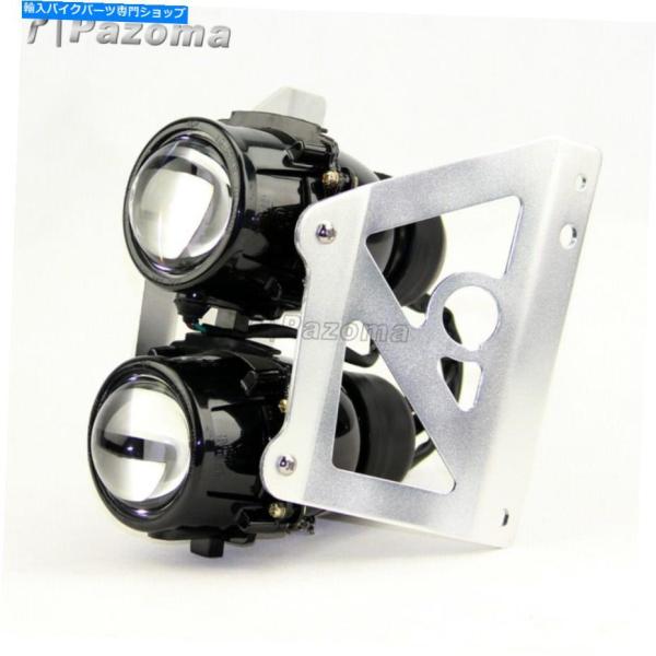 ヘッドライト ハーレーホンダヤマハのためのオートバイツインスタックフロントヘッドライトプロジェクターライト Motorcycle Twin Sacked Front Headlight Projector Lights For Harley...