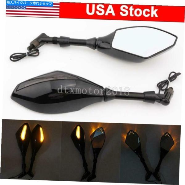 Mirror ホンダヴァルキーリ州スターステートVTX1300用ブラックLEDターンシグナルサイドミラー1800 Black LED Turn Signals Side Mirrors For Honda Valkyrie Intersta...