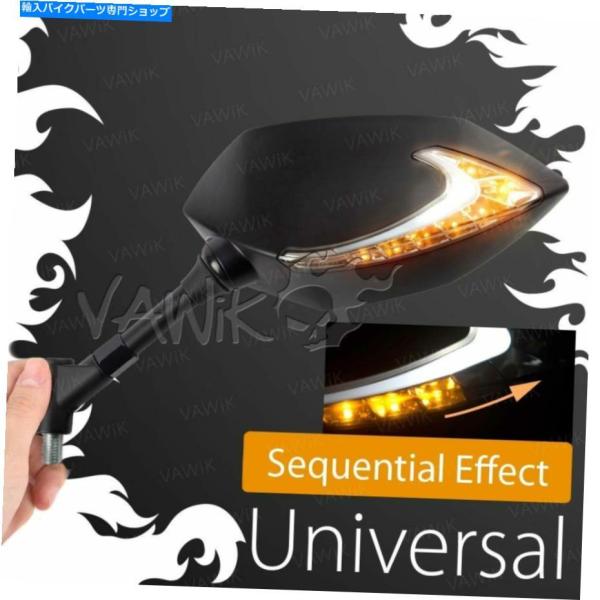 Mirror VAWIK LUCIFERブラックミラーはM8 / 10 DUCATI LEDシリアルエフェクトターン信号 VAWiK LUCIFER Black Mirror fits M8/10 DUCATI LED Serial Eff...
