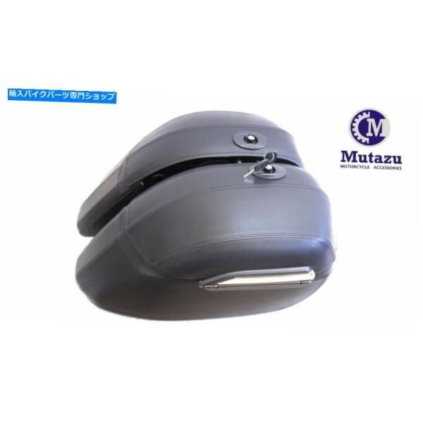 サイドバック ヤマハvロードスター650 1100 950 1300のためのムルズレザー包装ハードサドルバッグ Mutazu Leather Wrapped Hard Saddlebags for Yamaha V Road Star 65...
